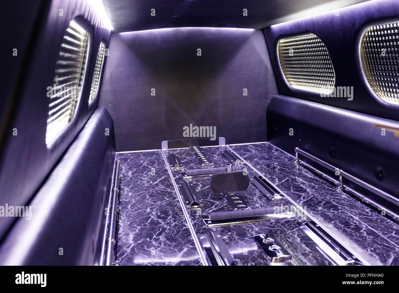 The interior of a hearse is seen at the ENDEX Japan, the Life Ending ...