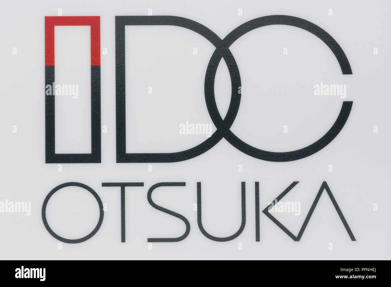 A logo of IDC Otsuka Kagu on display at Ariake Showroom on August 22 ...