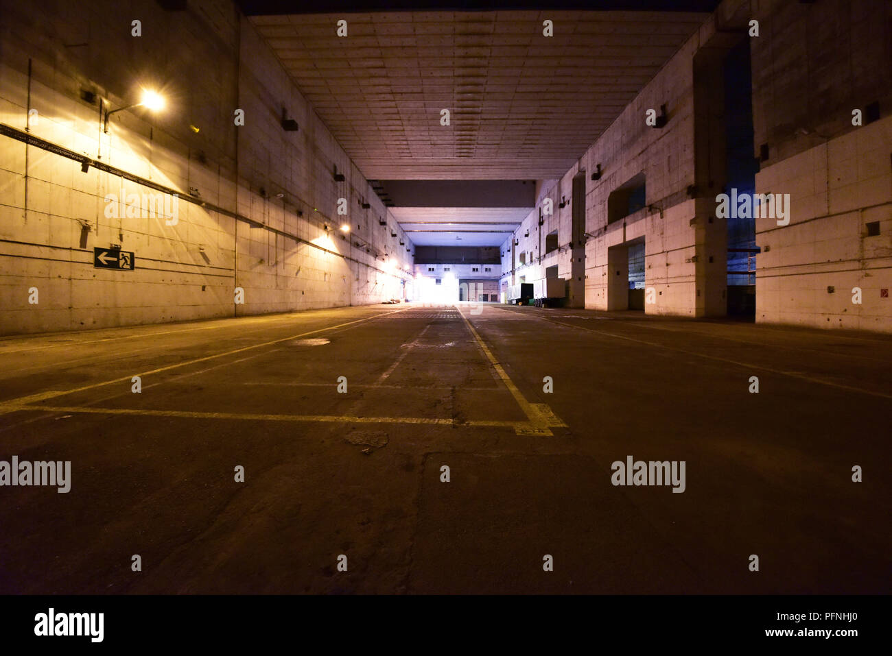 View into one of the huge halls in the submarine bunker Valentin, which ...