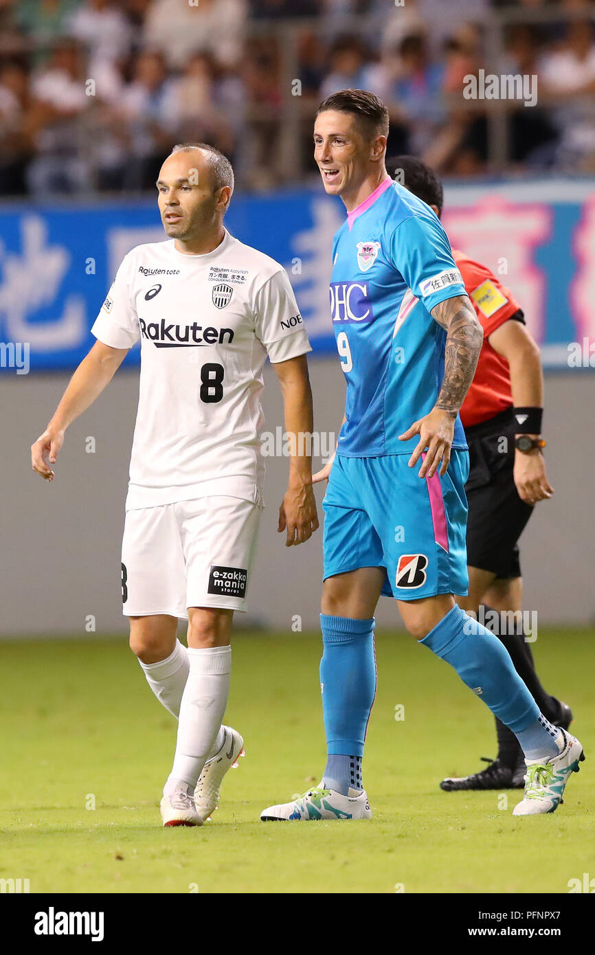 Best Amenity Stadium, Saga, Japan. 22nd Aug, 2018. (L to R) Andres Iniesta (Vissel), Fernando ...