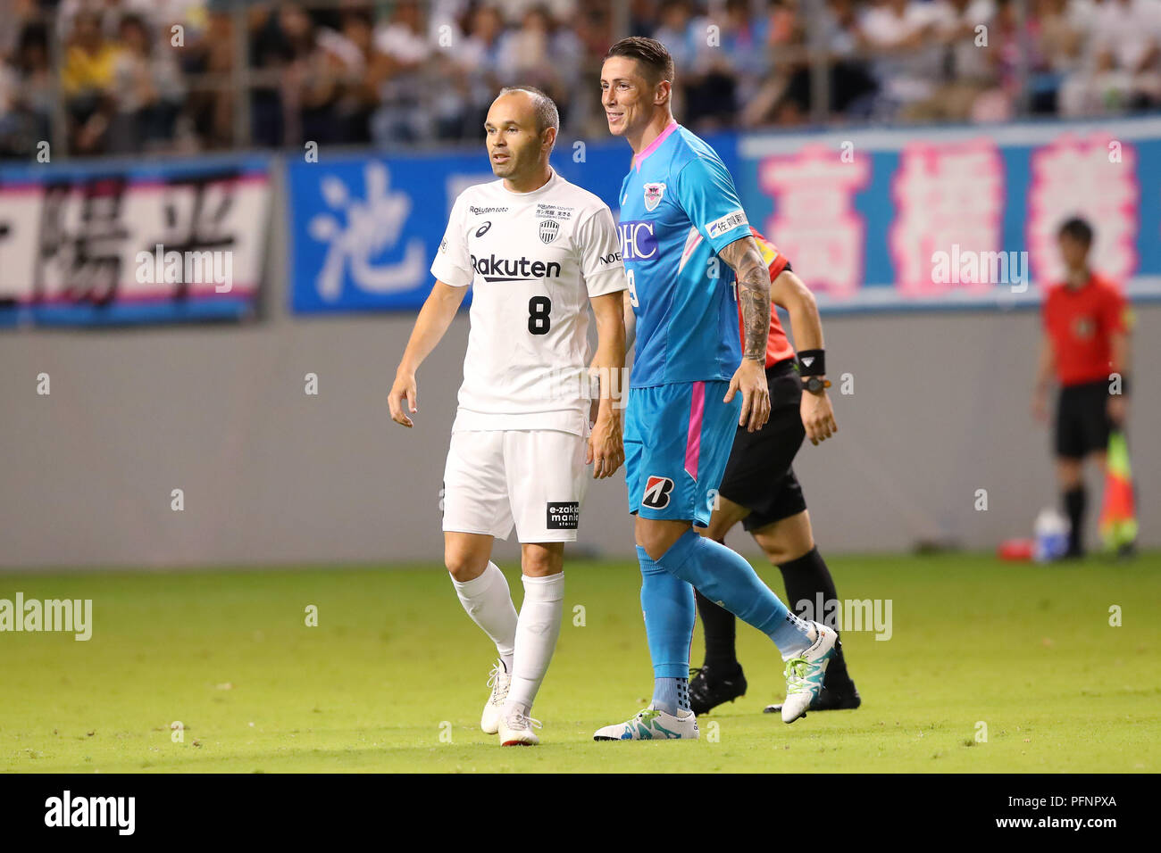Best Amenity Stadium, Saga, Japan. 22nd Aug, 2018. (L to R) Andres Iniesta (Vissel), Fernando ...