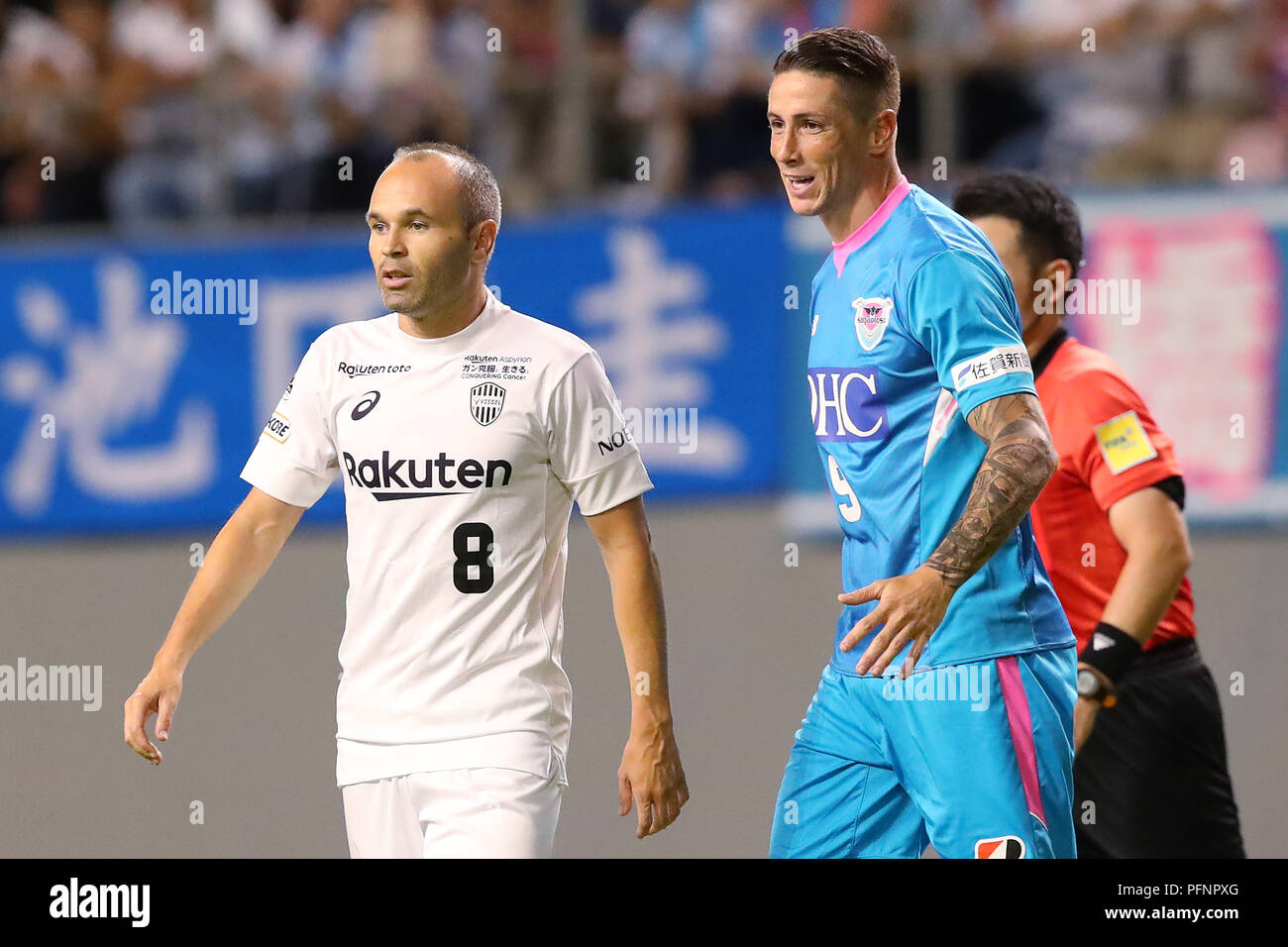 Best Amenity Stadium, Saga, Japan. 22nd Aug, 2018. (L to R) Andres Iniesta (Vissel), Fernando ...