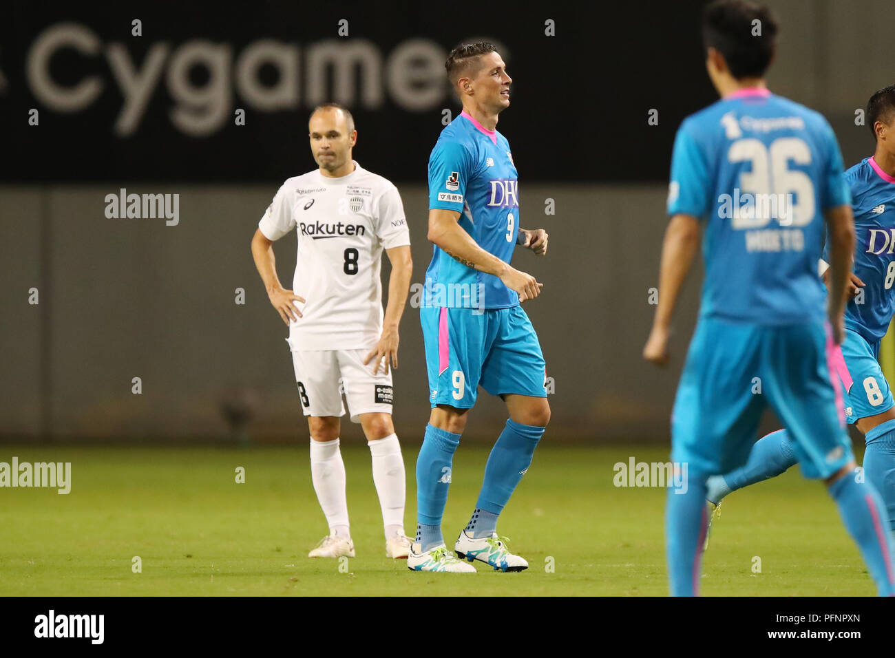 Best Amenity Stadium, Saga, Japan. 22nd Aug, 2018. (L to R) Andres Iniesta (Vissel), Fernando ...