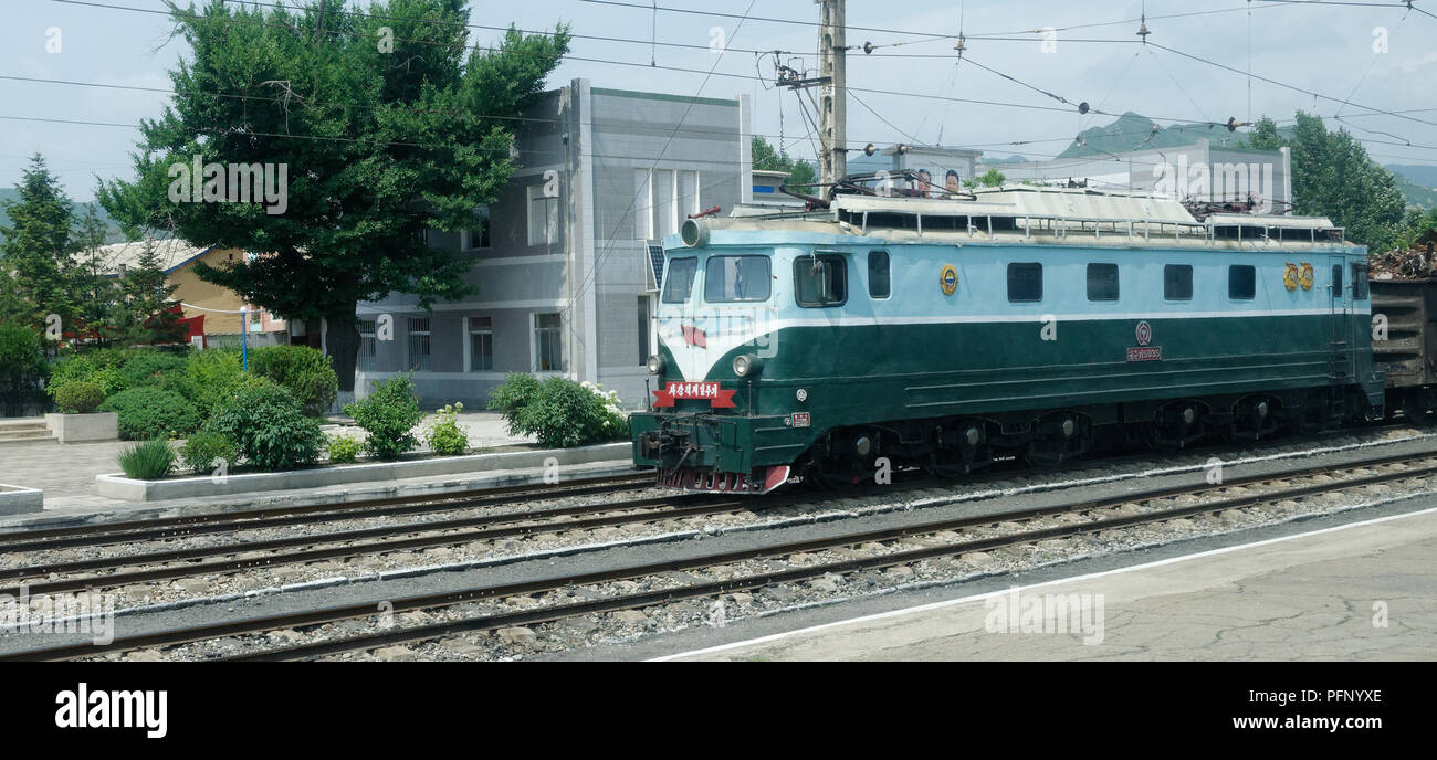 Red Flag 1-class locomotive at a station in North Korea Stock Photo - Alamy