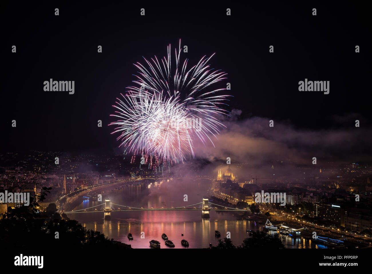 August 20 celebration fireworks in Budapest Stock Photo - Alamy