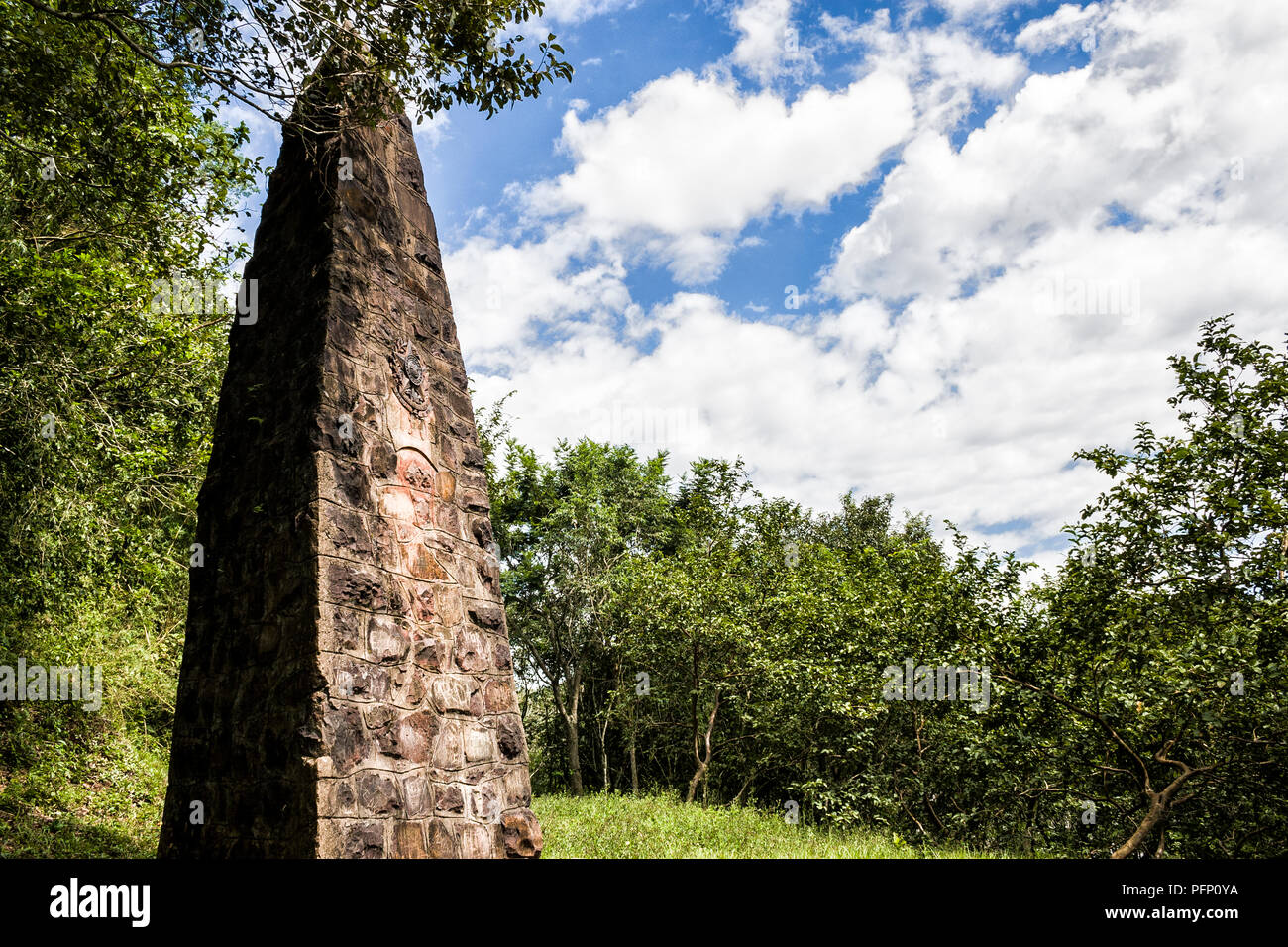 Triple frontier boundary stone on the border of the Brazilian states of ...