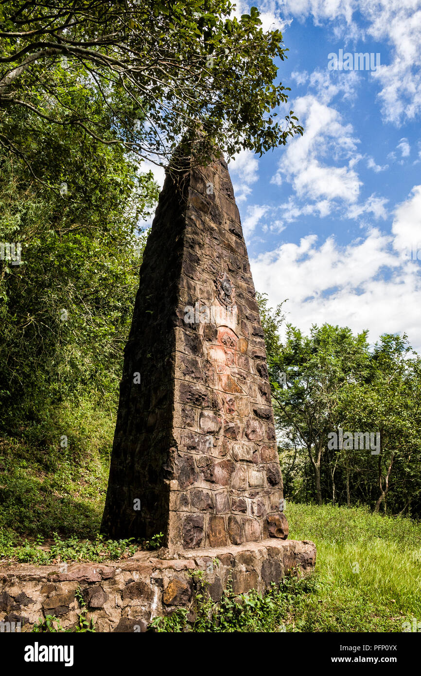 Triple frontier boundary stone on the border of the Brazilian states of ...