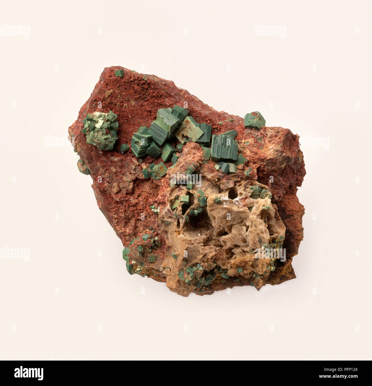 Torbernite crystals in iron-rich groundmass, close-up Stock Photo - Alamy