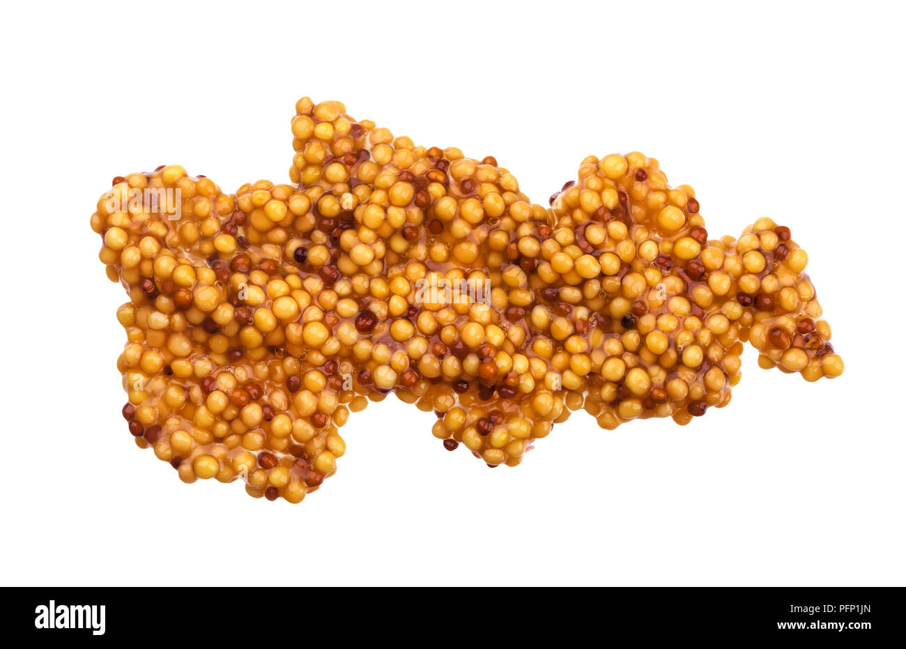 French mustard. Splashes and spilled mustard seeds sauce isolated on ...