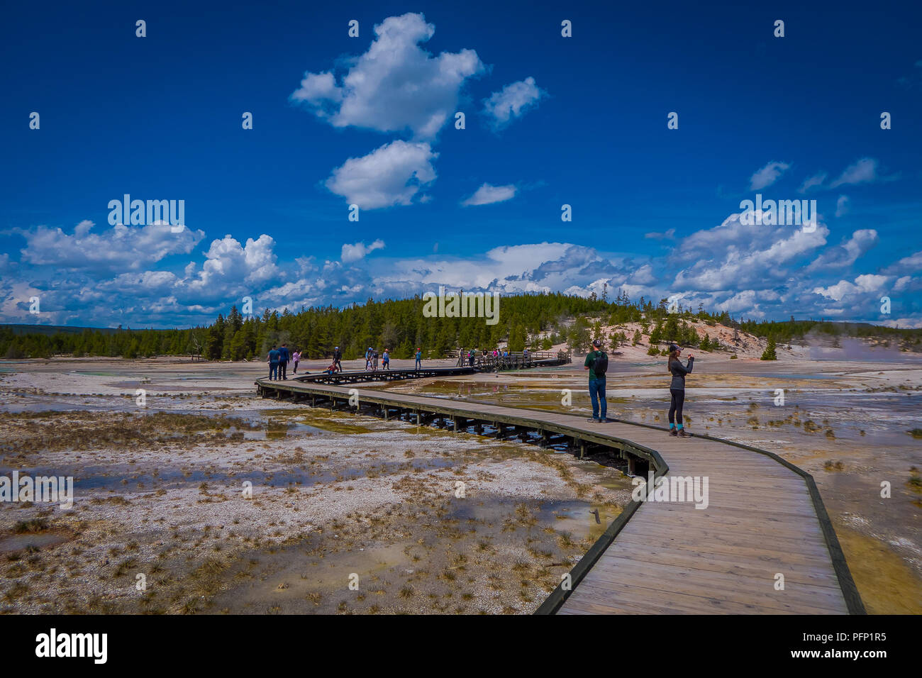 YELLOWSTONE, MONTANA, USA JUNE 02, 2018: Unidentified people taking ...