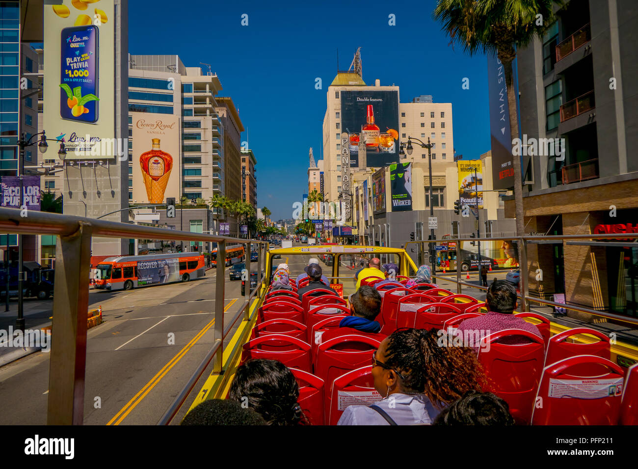 Los Angeles, California, USA, AUGUST, 20, 2018: A tour bus driving in ...