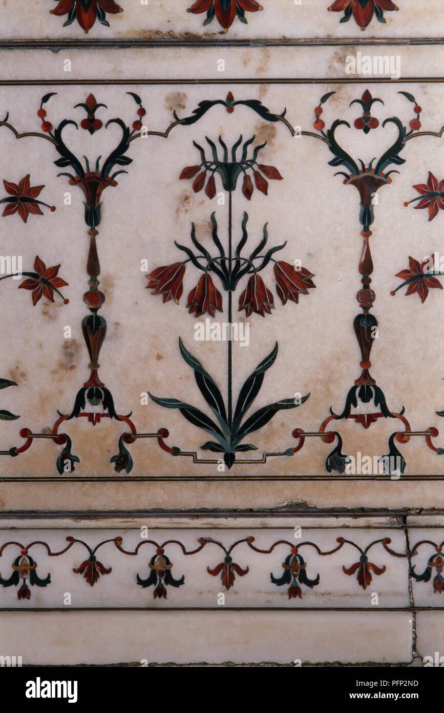 India, Agra, Taj Mahal, floral pattern on marble, close-up Stock Photo ...