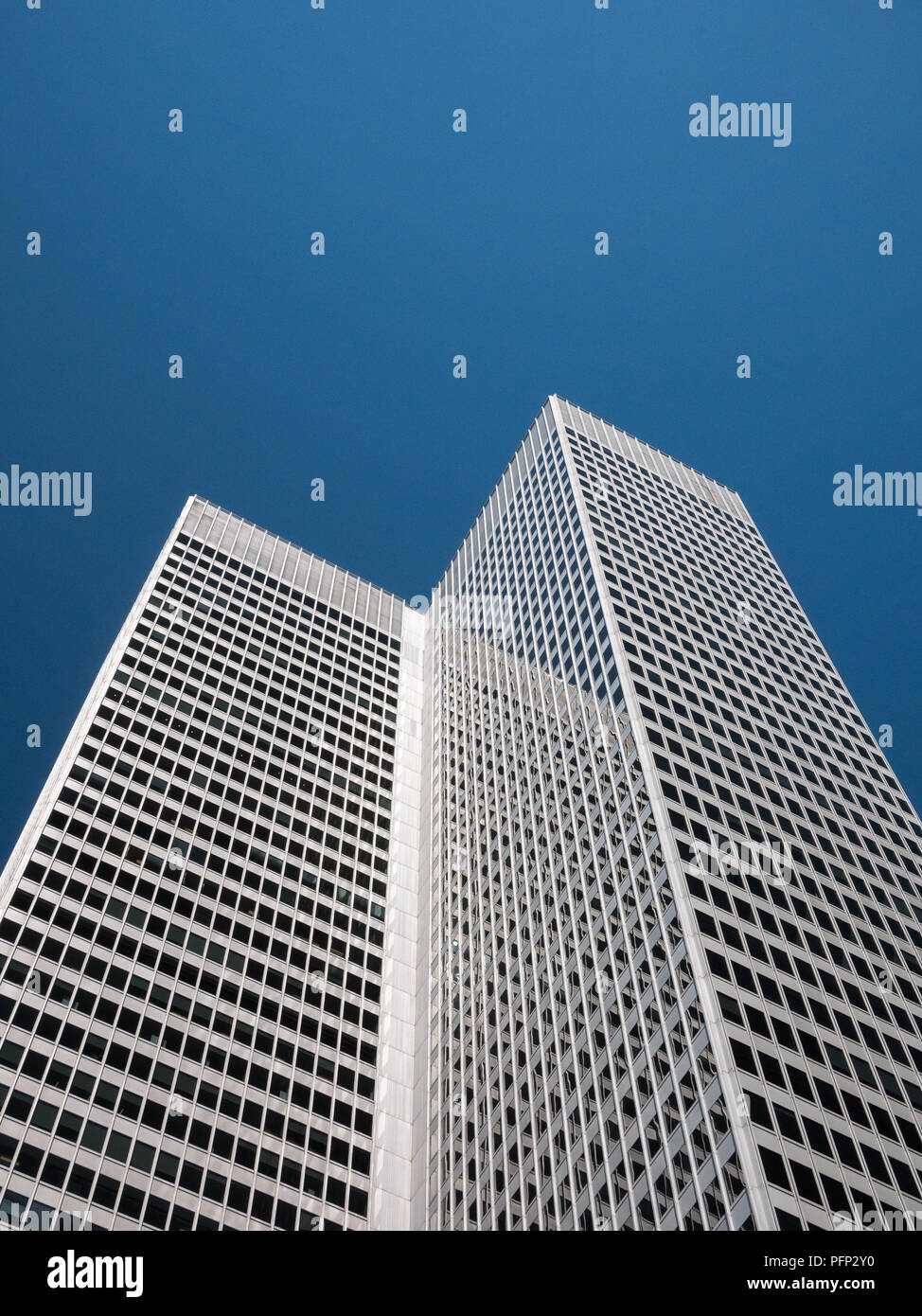 Abstract and Complex Blue Skyscraper Structure Downtown in Montreal ...