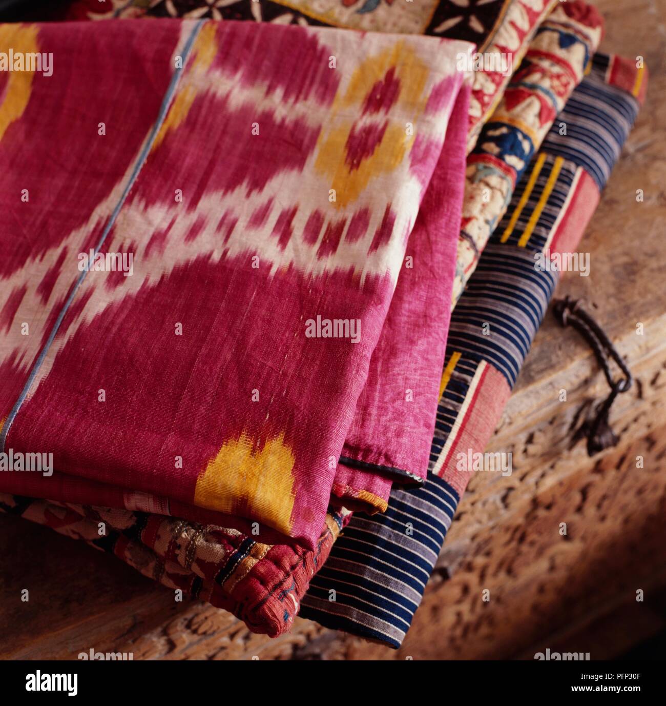 Handmade decorative fabrics on a trunk Stock Photo - Alamy