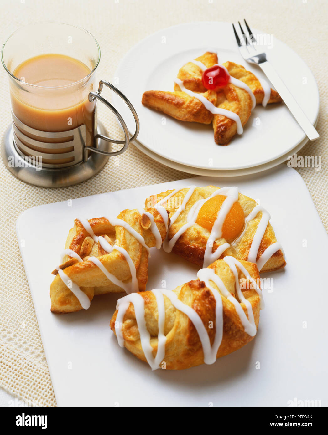 Assorted Danish pastries, 'pinwheel', 'envelope', 'crescent' and 'kite ...