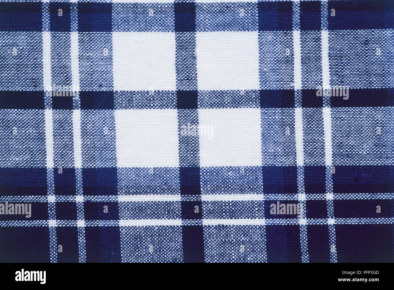 Navy and white checked fabric made of Madras cotton, close up Stock ...