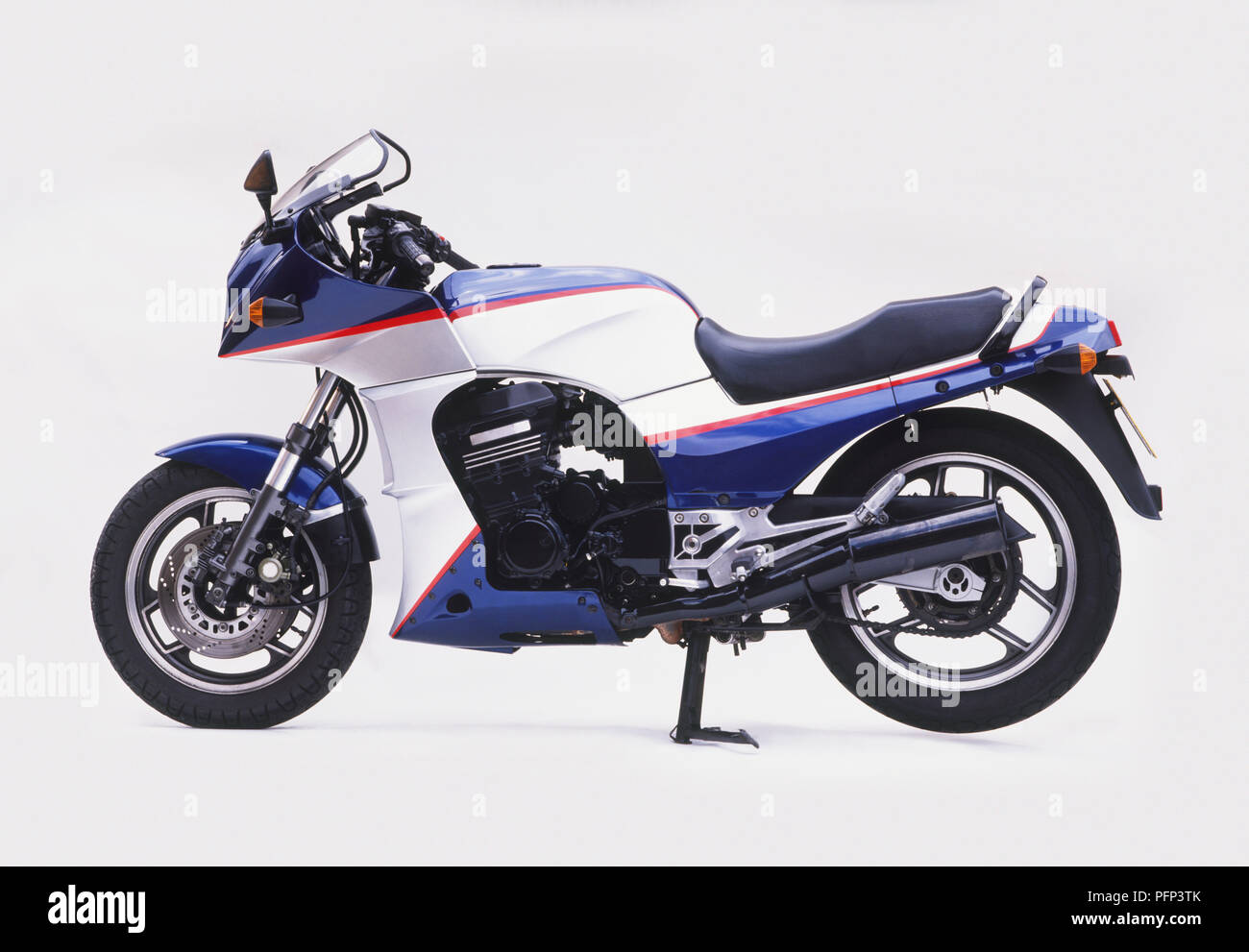 Motorcycle on its stand, side view Stock Photo - Alamy