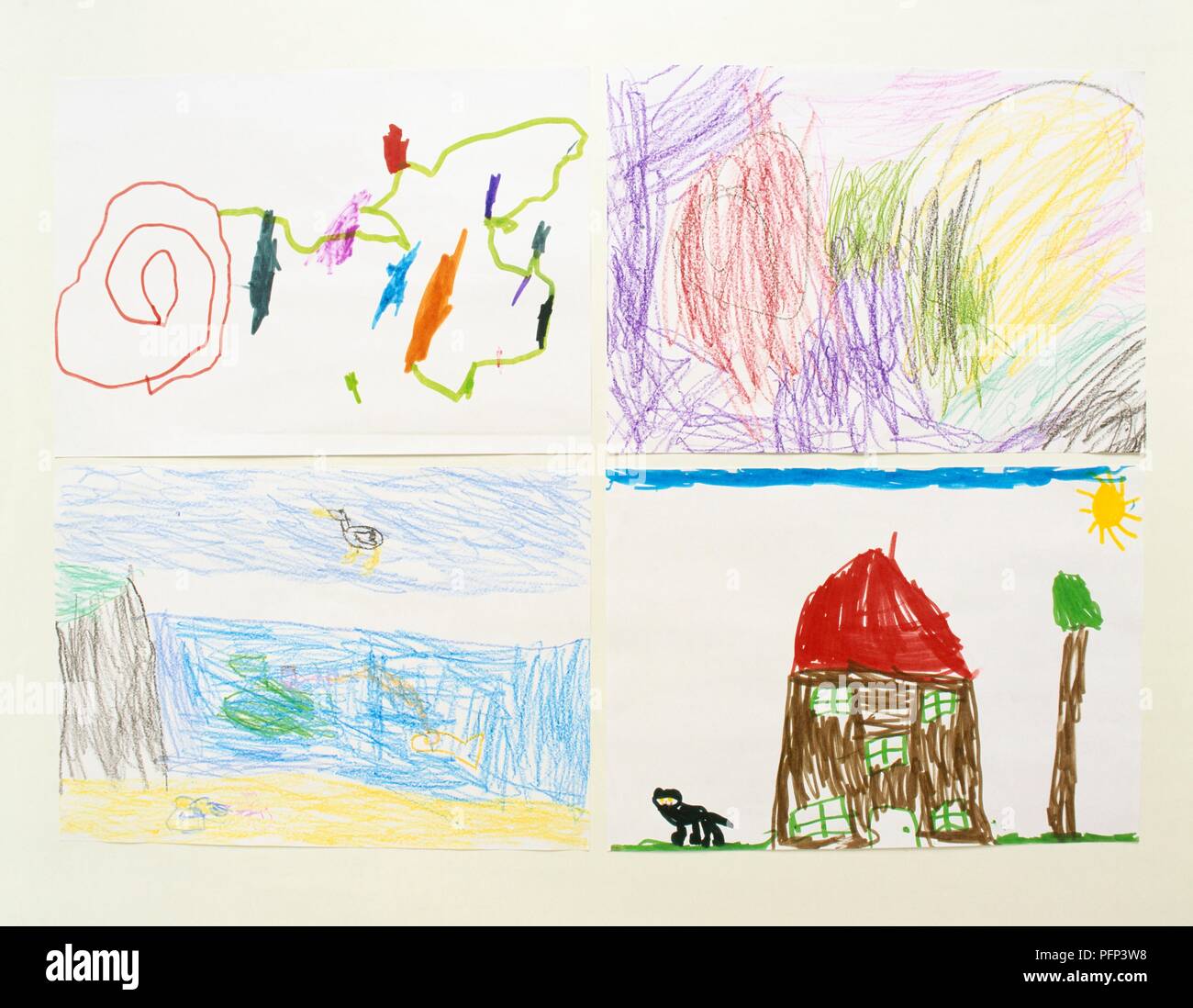 Four children's drawings Stock Photo - Alamy