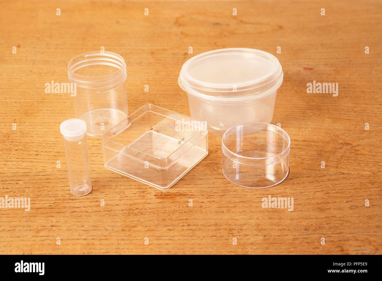 Five different plastic containers Stock Photo - Alamy