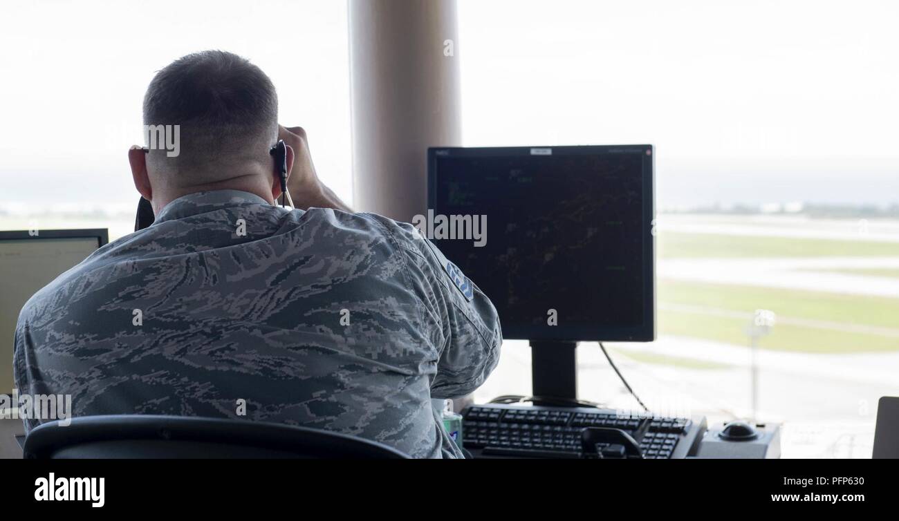 An air traffic controller looks out over the airfield, May 24, 2018, at ...