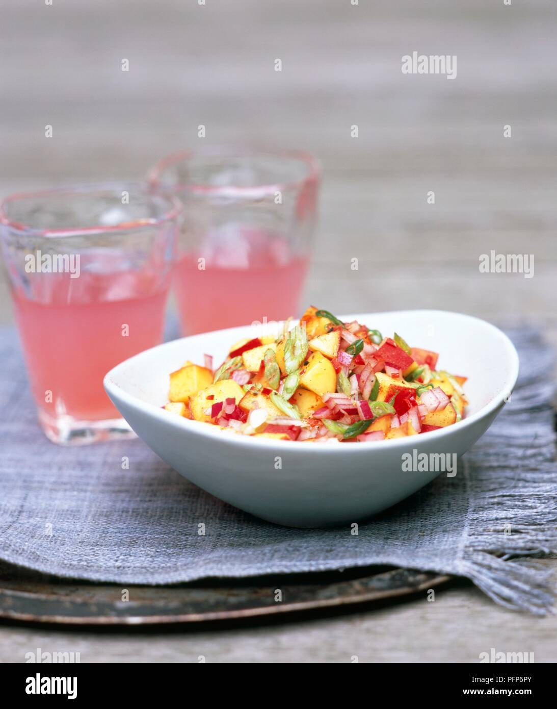 Salsa de melocoton, Mexican peach salsa with chopped red onions, spring ...