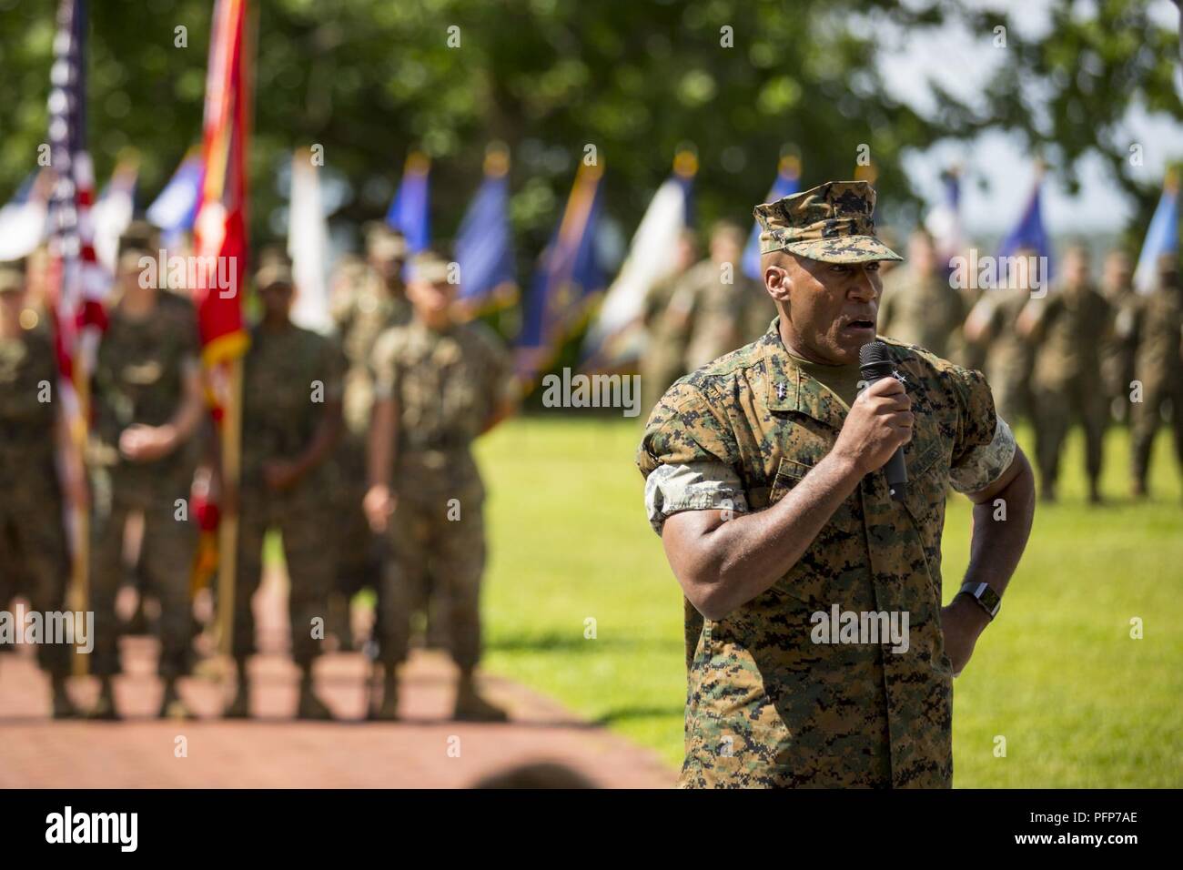 U.S. Marine Corps Maj. Gen. Michael E. Langley gives his remarks during ...