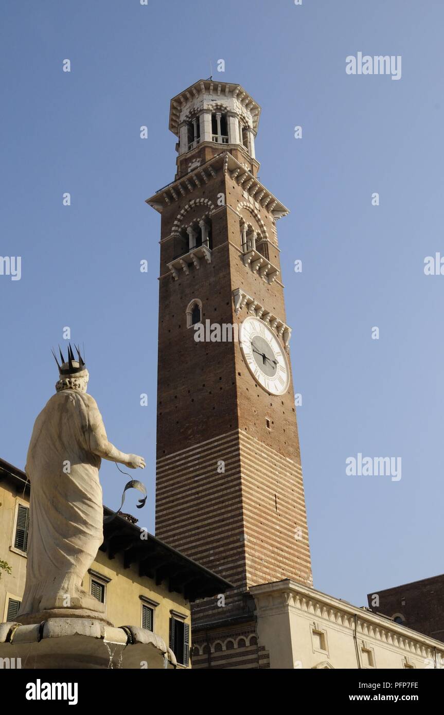 Italy, Veneto region, Verona city, Piazza delle Erbe plaza, Torre dei ...