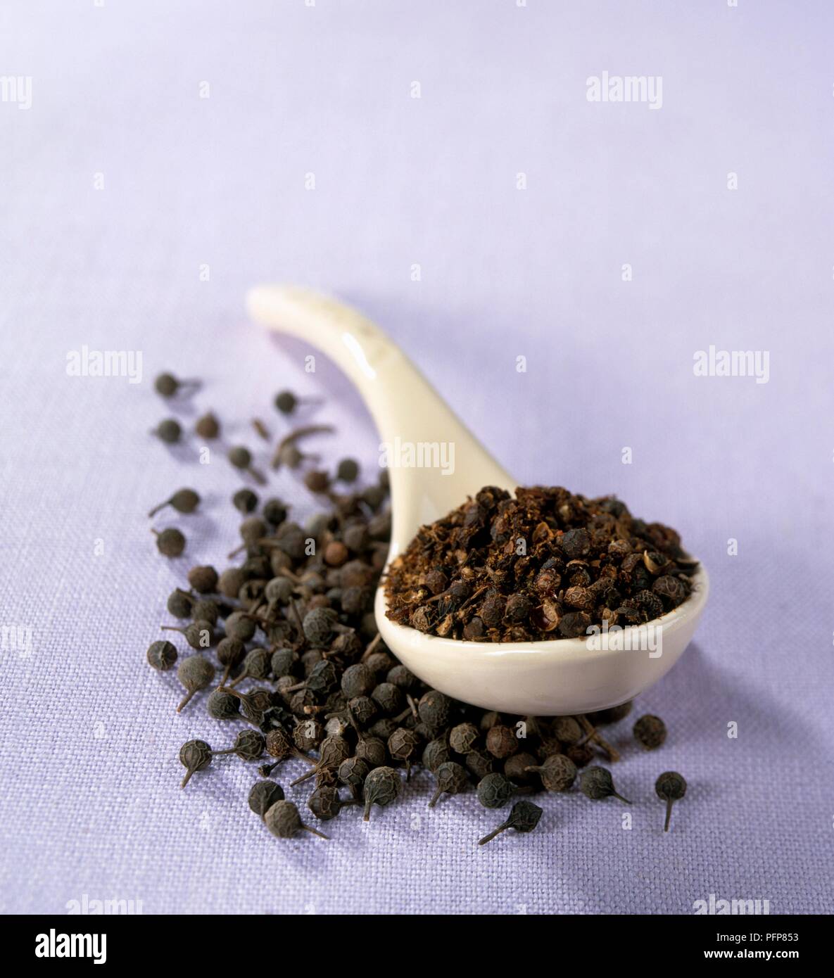 Piper cubeba (Cubeb), seeds with ceramic spoon Stock Photo - Alamy