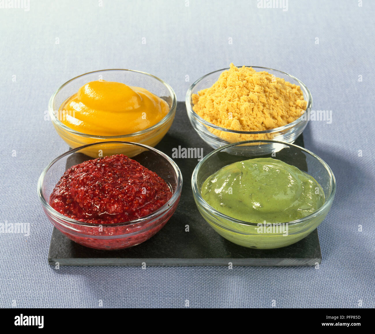 Four different types of mustard, American mustard, Moutarde au cassis ...