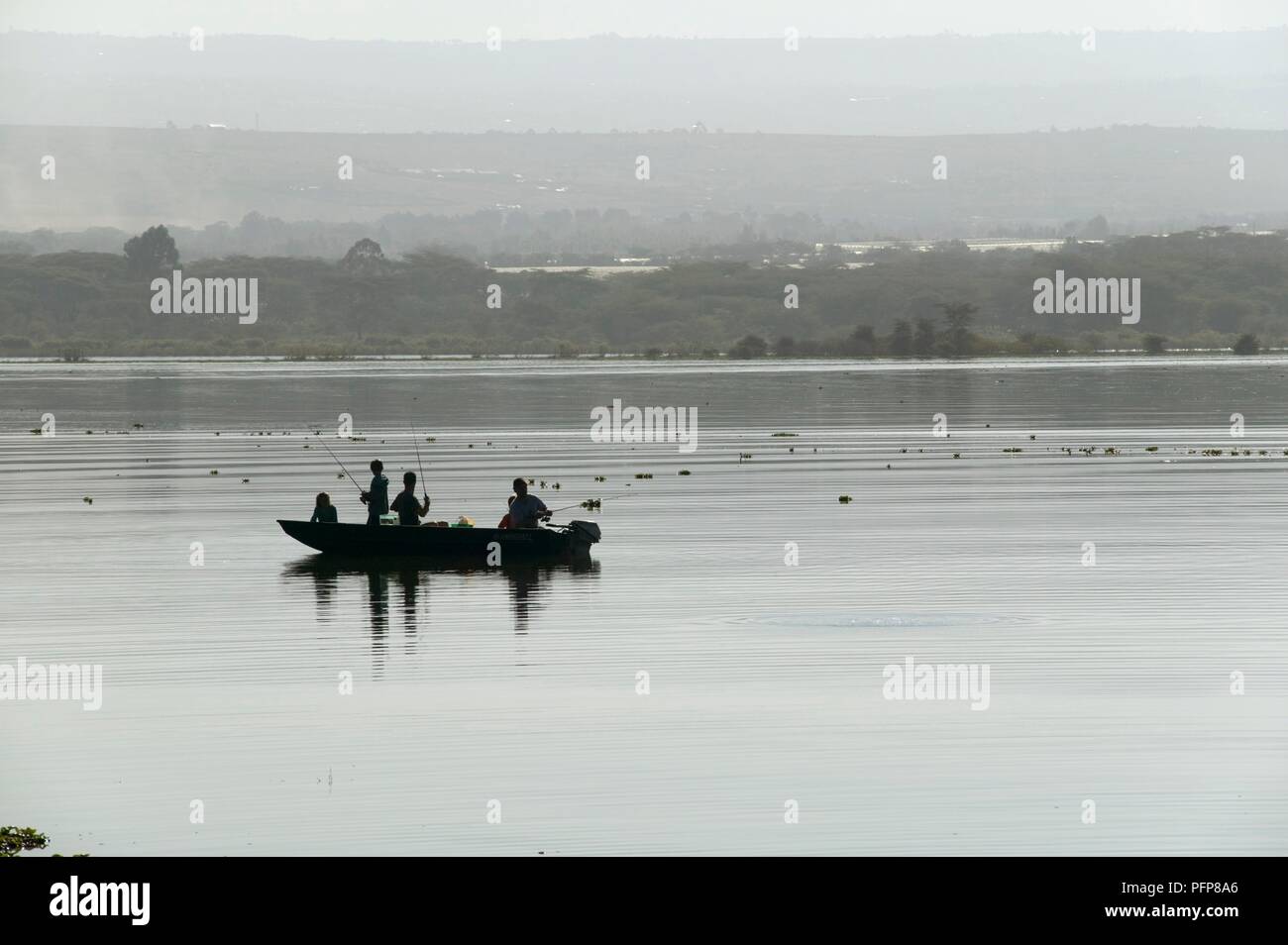 Kenya, Rift Valley, Lake Naivasha, fishermen fishing from a boat Stock ...