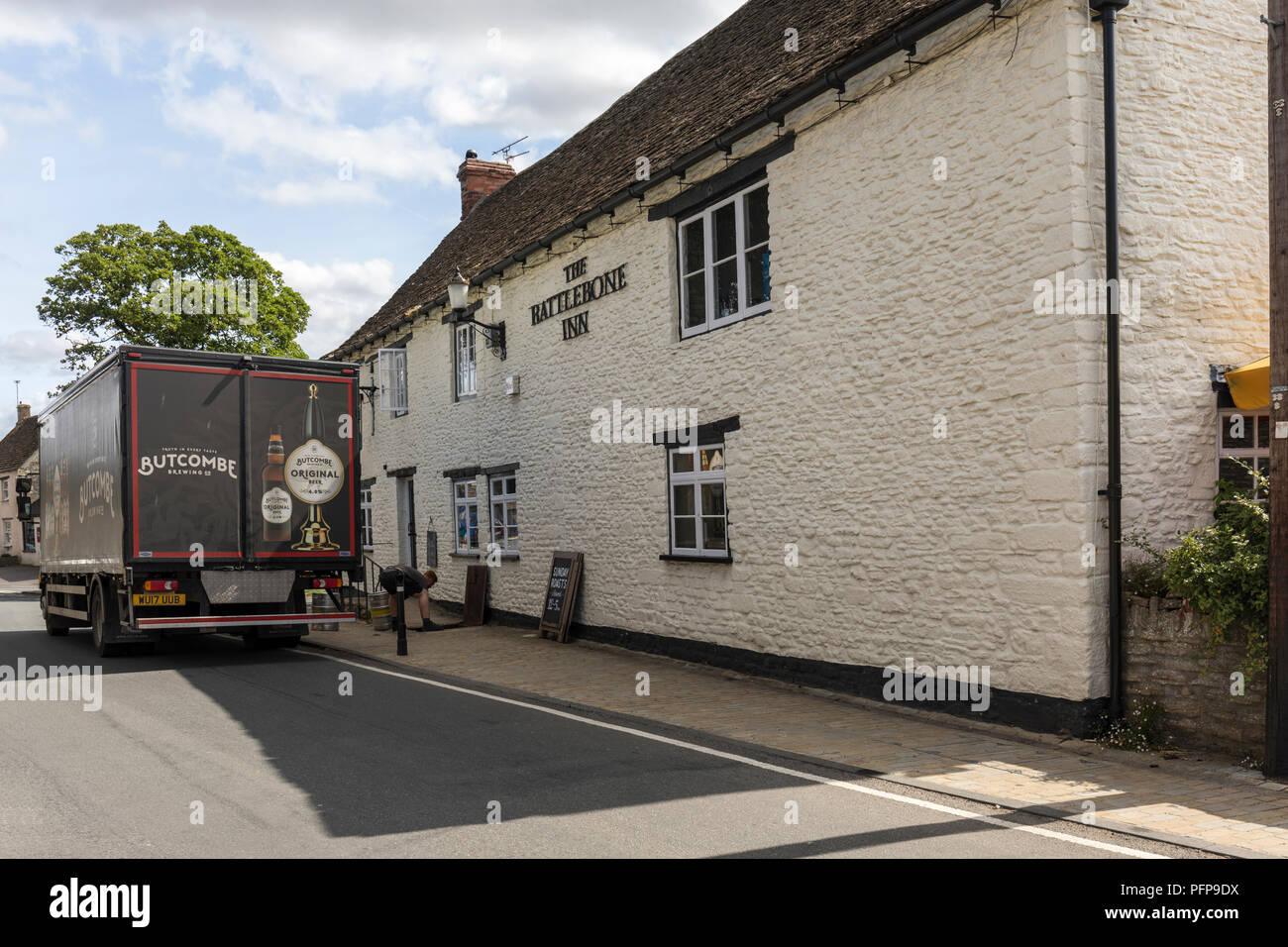 A delivery of Butcombe Ale being made to The Rattlebone Inn in Sherston ...