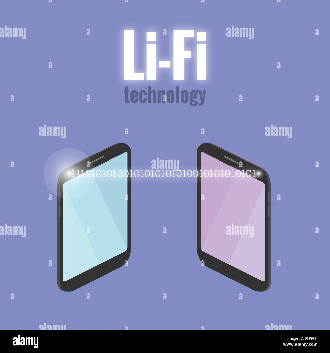 Concept of li-fi wireless internet technology, two smartphones ...
