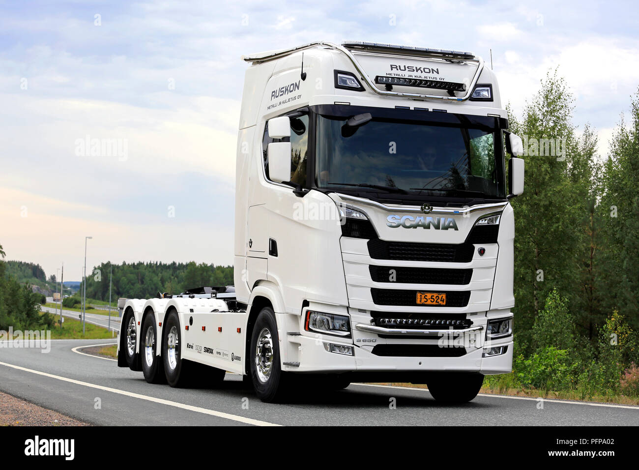 LEMPAALA, FINLAND - AUGUST 9, 2018: New, white Scania S650 truck of ...