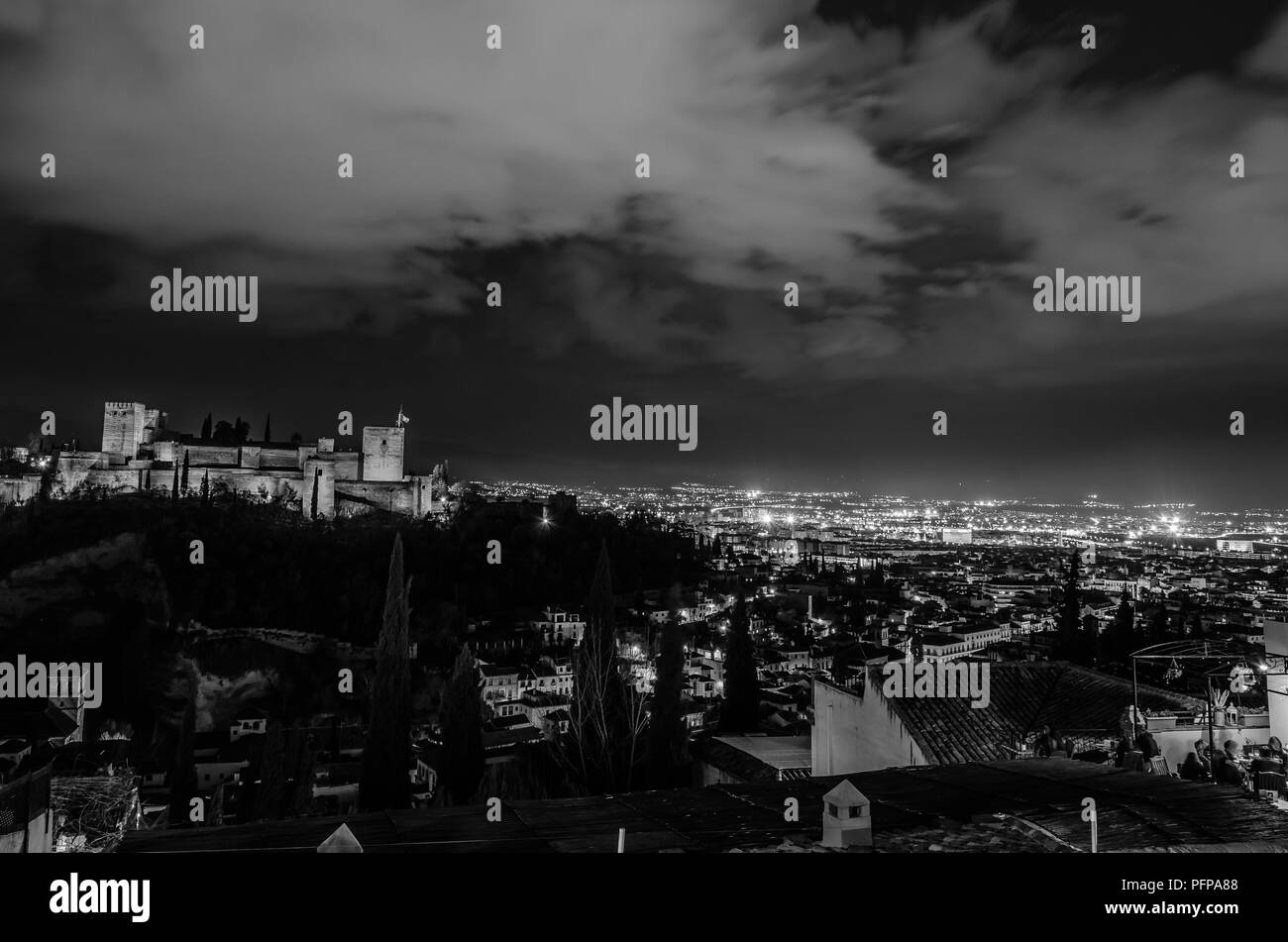 GRANADA, SPAIN - FEBRUARY 20, 2015: Night cityscape of Granada, Spain ...