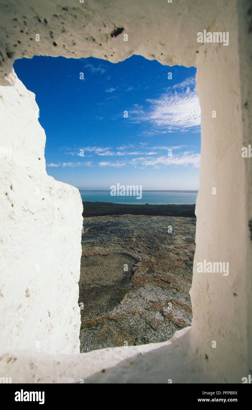 South Africa, Langebaan, Seesig Lookout, view through whitewashed ...