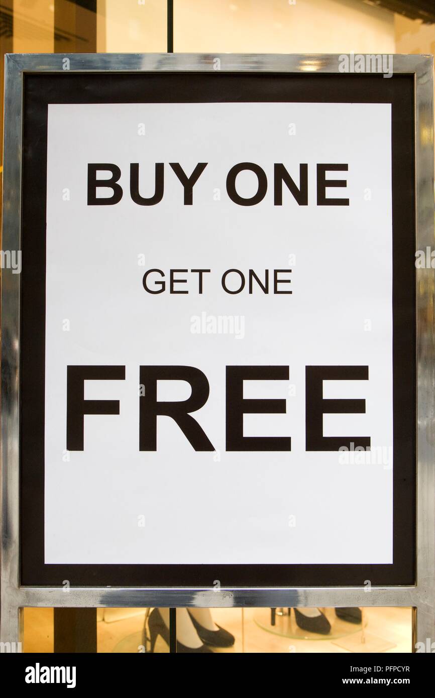 USA, New England, Buy One Get One Free commercial sign in department ...