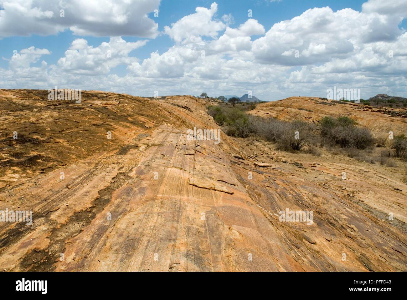 Kenya, Tsavo National Park, Mudanda Rock, view of rock formation and ...