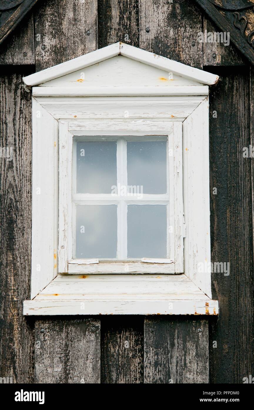 Iceland, Reykjavik, Arbaejarsafn, window in traditional wooden house ...