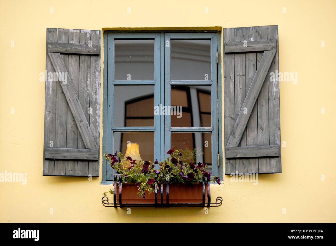 Iceland, Reykjavik, window with shutters and window box Stock Photo - Alamy