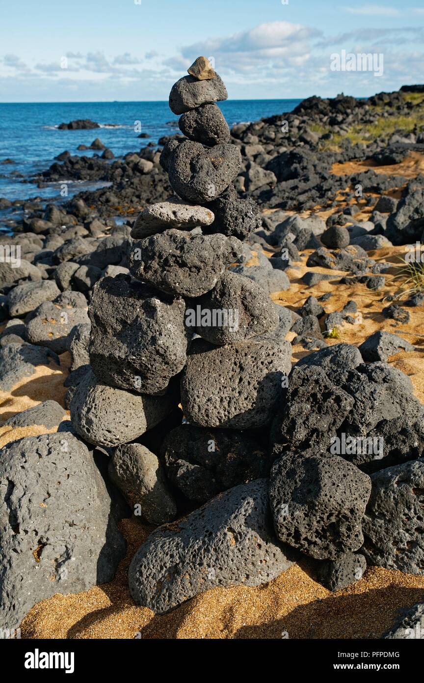 Iceland, Snaefellsnes Peninsula, stone formations on the beach at Budir ...