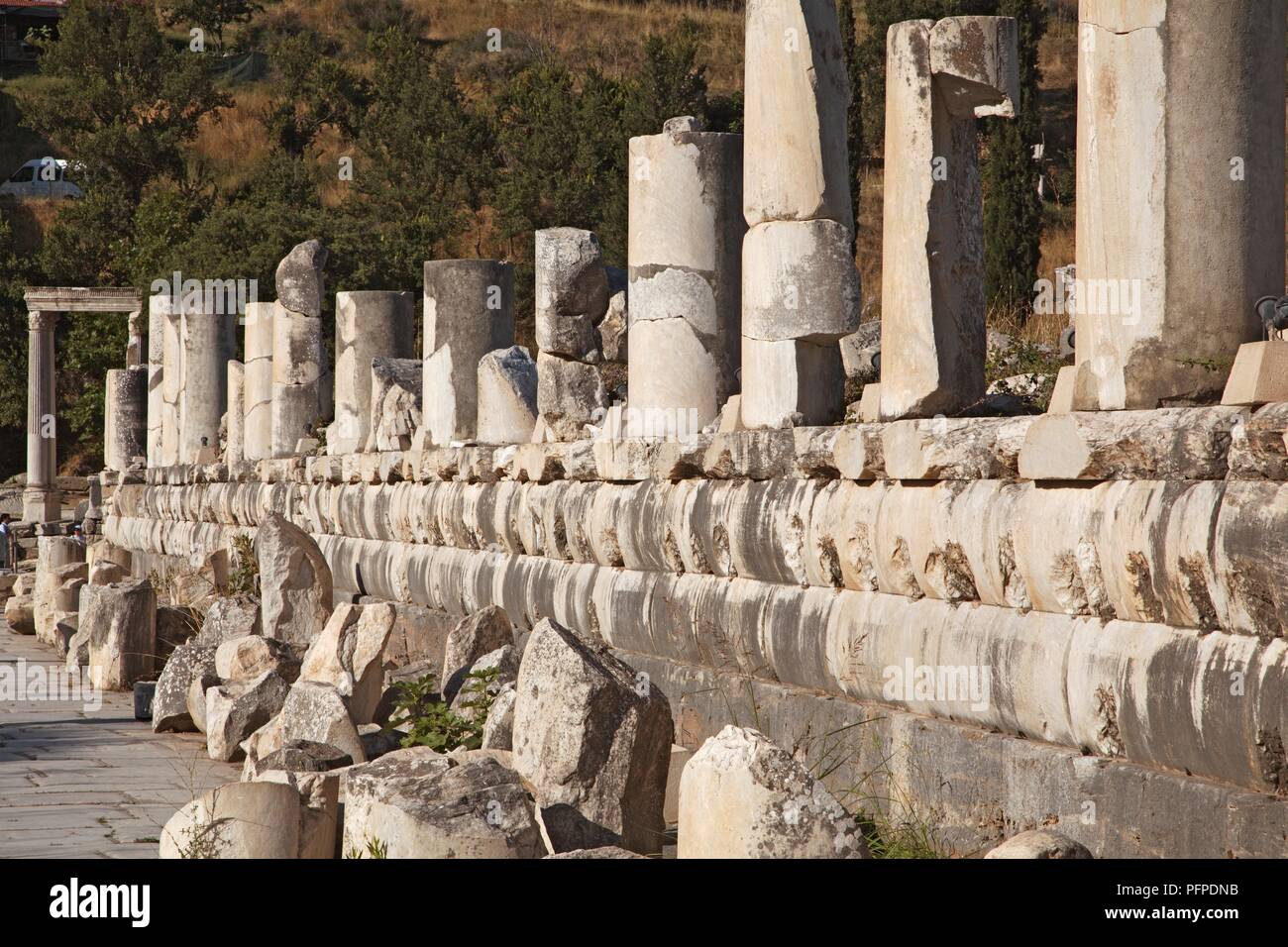 Turkey, near Selcuk, Ephesus, columns along the Sacred Way Stock Photo ...