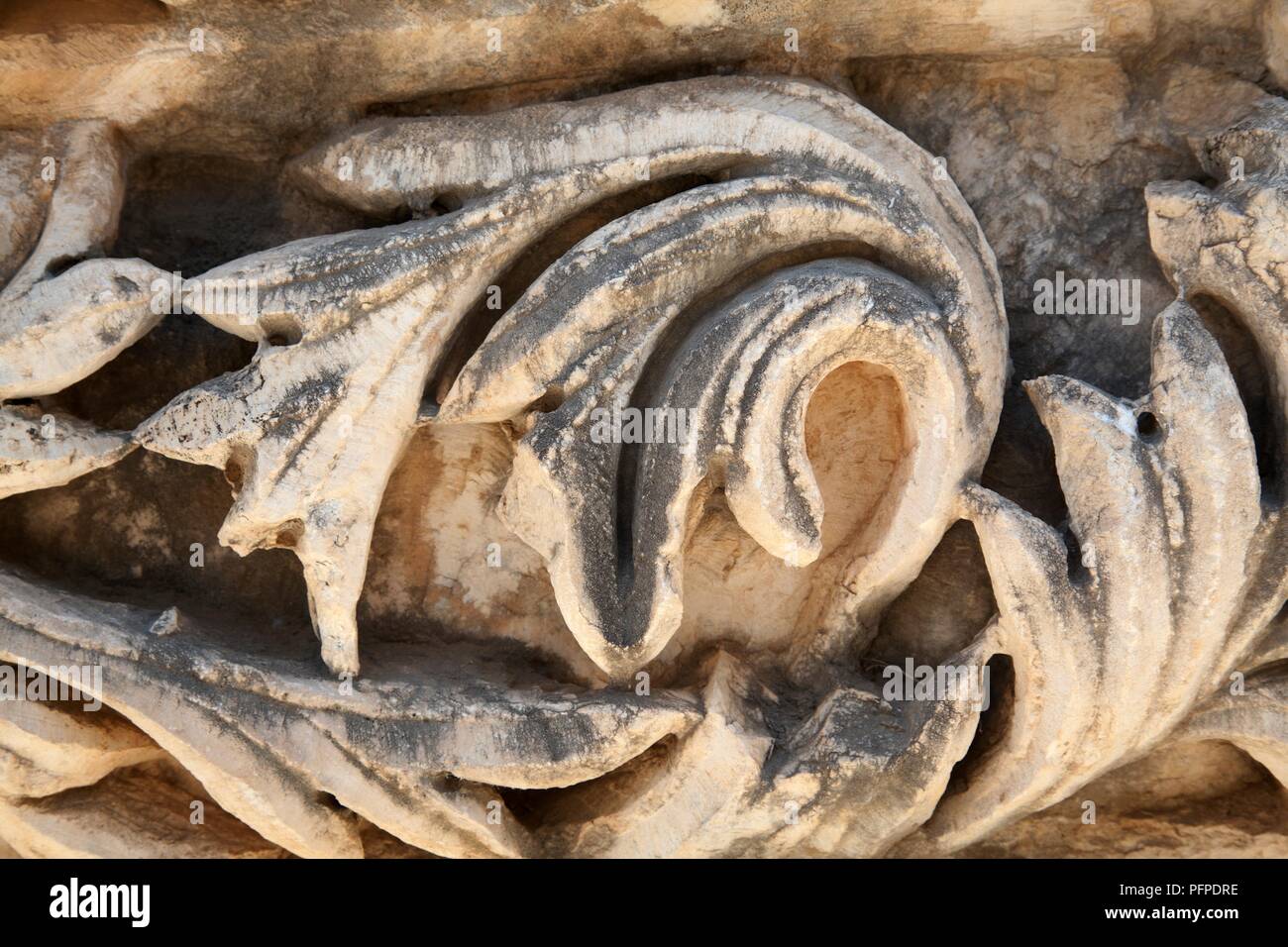 Turkey, intricate stonework in the Roman amphitheatre at the ruins of ...