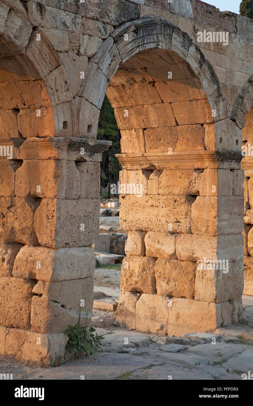 Turkey, Pamukkale, Hierapolis, Arch Of Domitian, view of Roman north ...