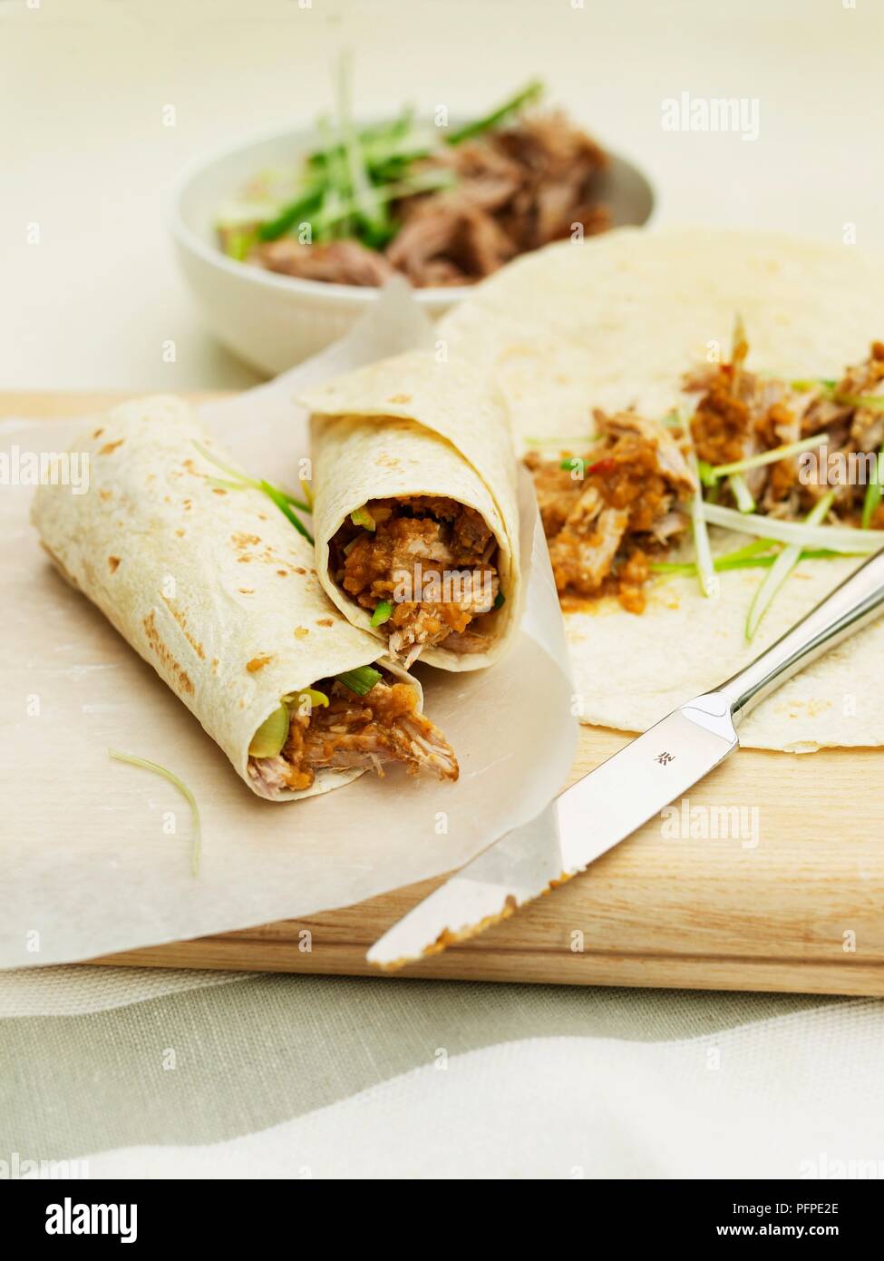 Pork wraps, close-up Stock Photo - Alamy