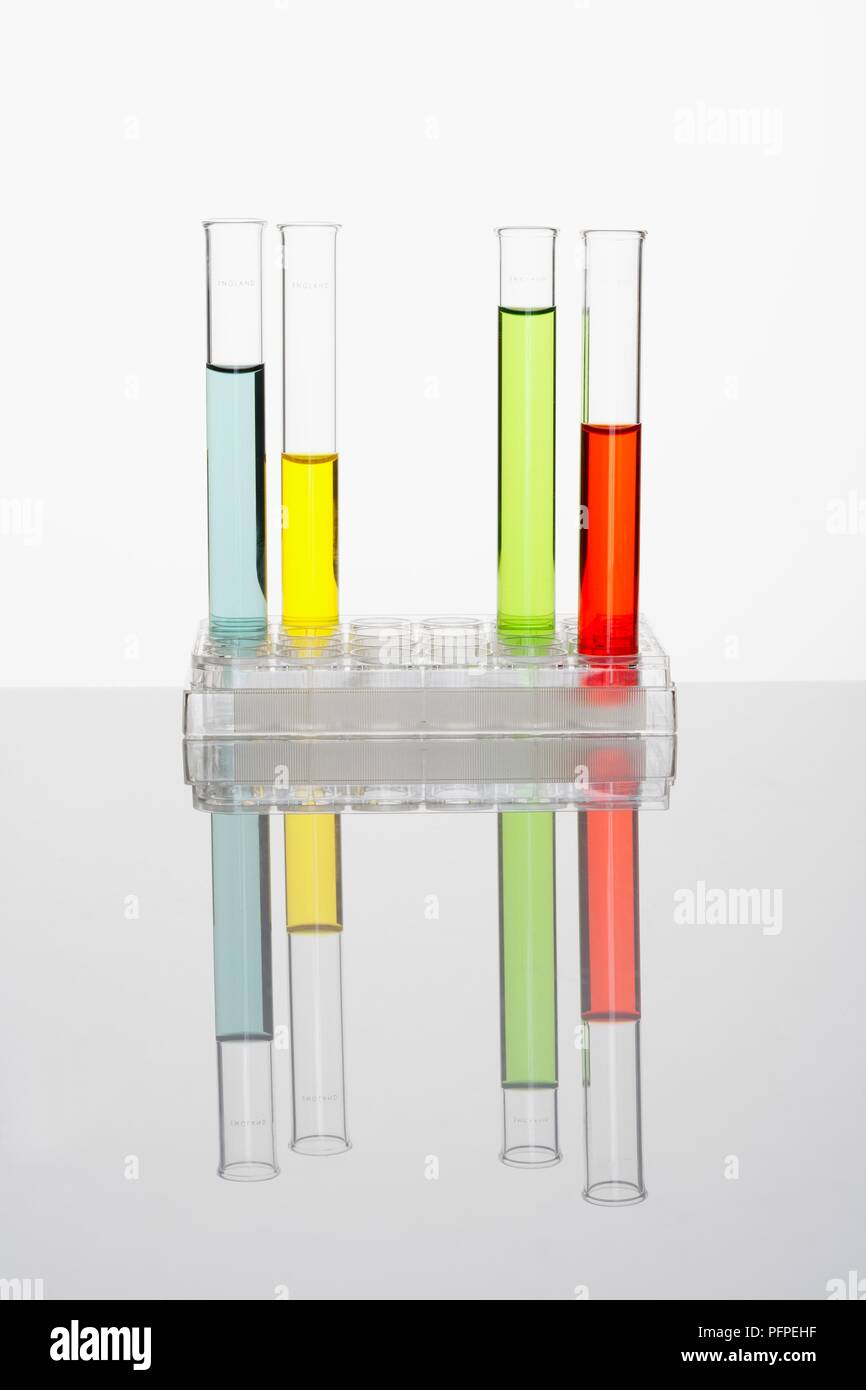 Test tubes containing coloured liquids Stock Photo - Alamy