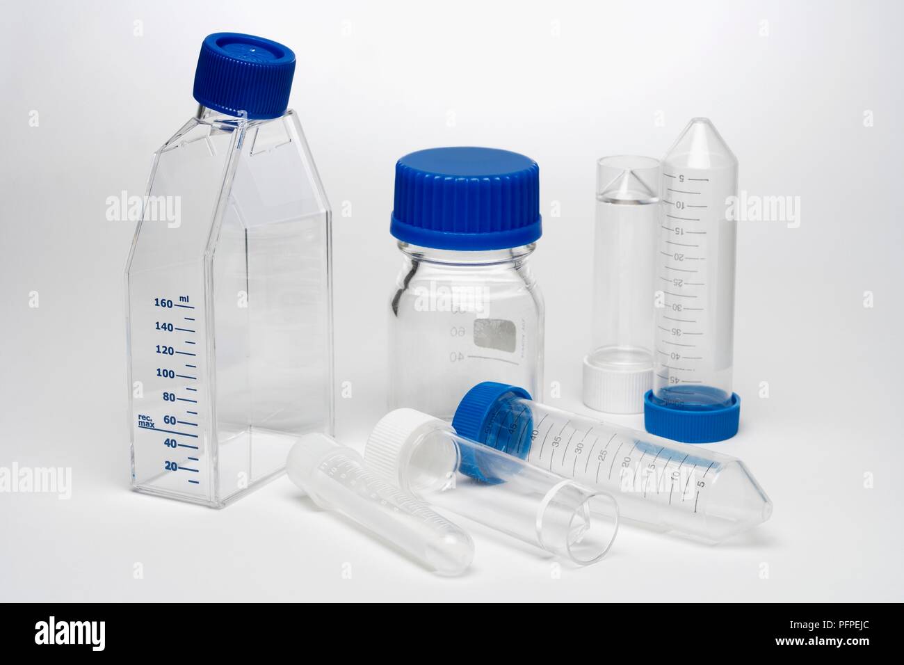 Plastic test tubes and bottles Stock Photo - Alamy