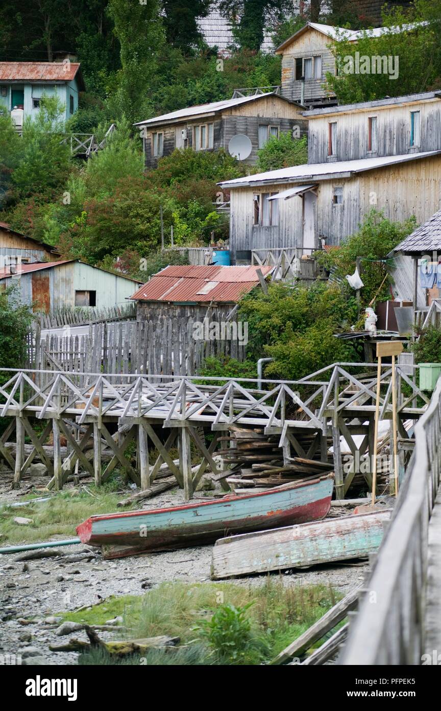Chile, Patagonia, view of coastal village of Caleta Tortel Stock Photo ...