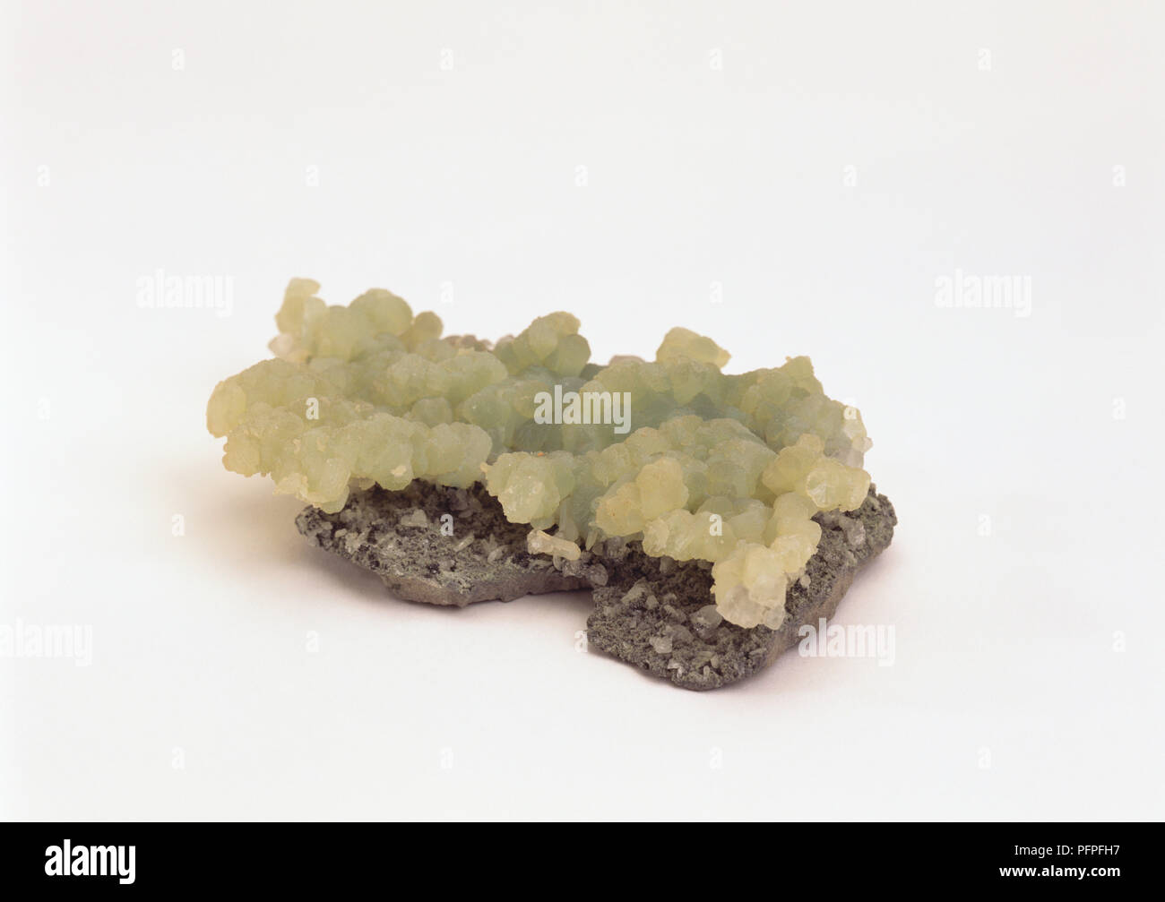 Green spherical prehnite crystals on rock groundmass Stock Photo - Alamy