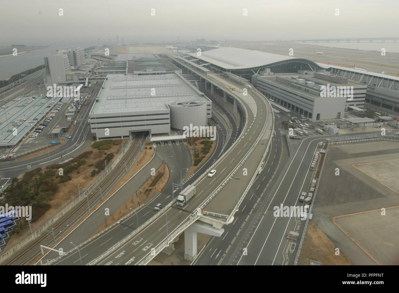 Japan, Osaka, Kansai International Airport, view of motorways ...