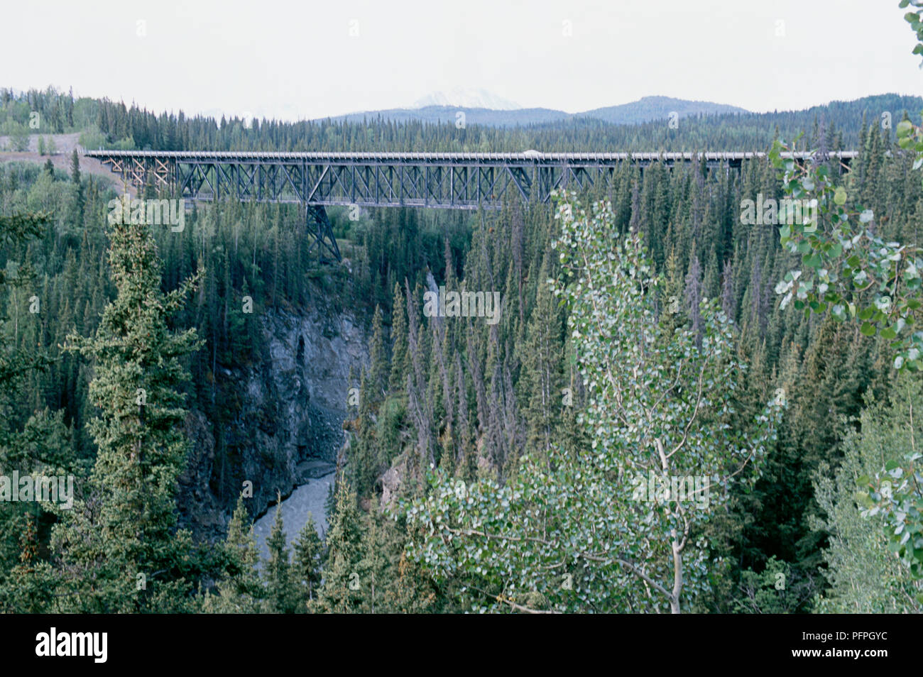 USA, Alaska, Kuskulana Bridge, early 20th century truss bridge, part of ...